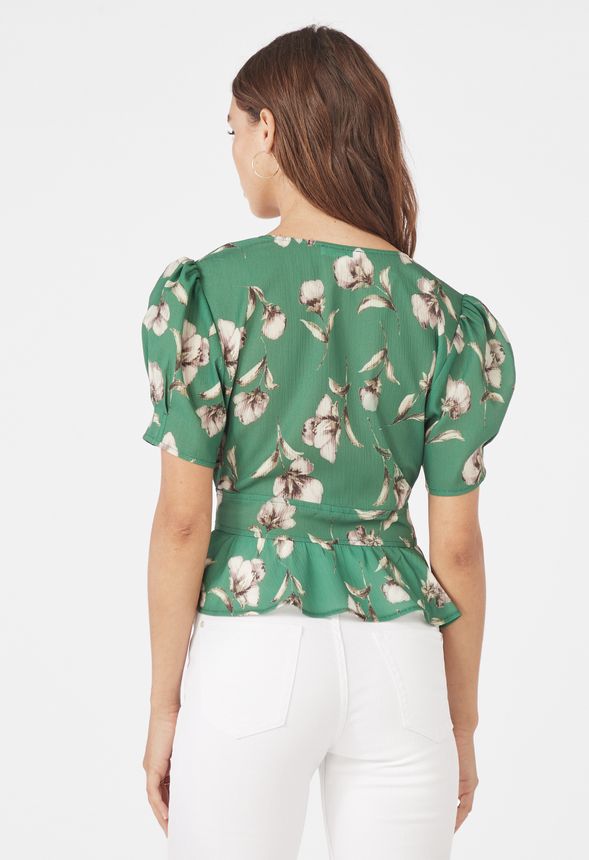 Chiffon Floral Top in Green Multi - Get great deals at JustFab